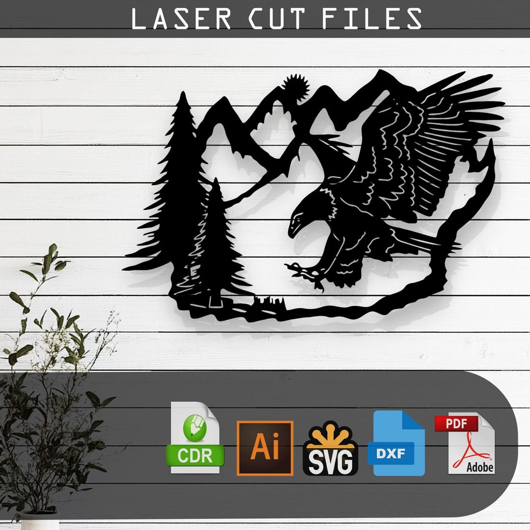 Eagle and Mountain Scenery Silhouette Laser Cut, Vector Files – SVG ...