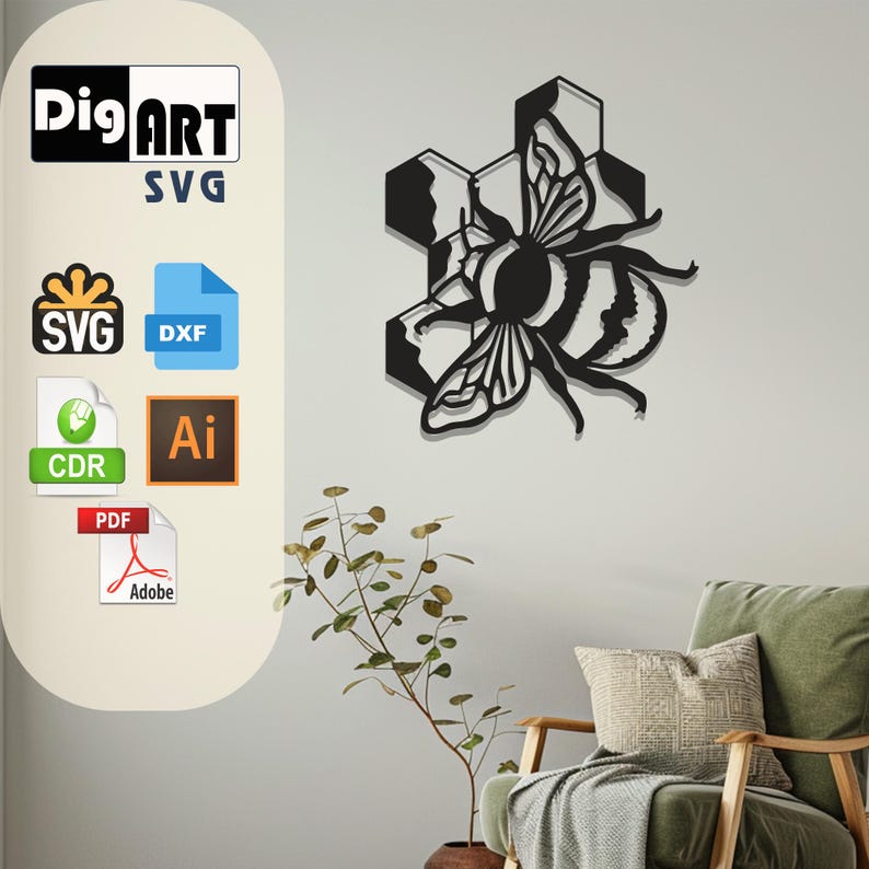 Bee Laser Cut SVG/DXF File Metal Art Wall Art, Engraving Decal ...