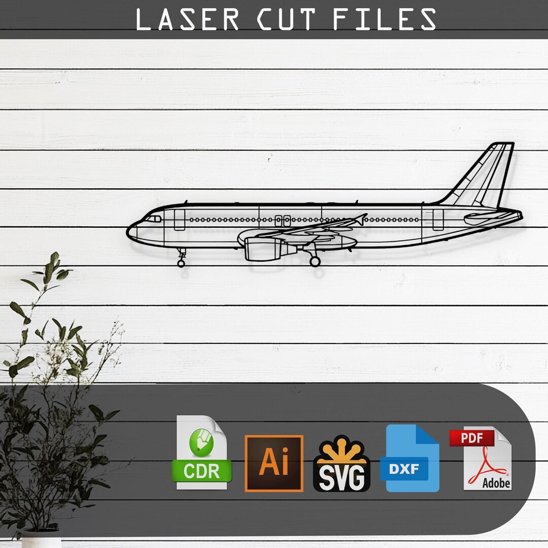 A320 CFM56 Airplane Silhouette Laser Cut Vector Design – SVG, DXF, Ai ...