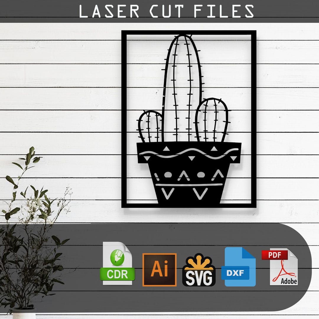 Decorative Cactus Laser Cut Vector Design – SVG, DXF, Ai, Pdf Files ...
