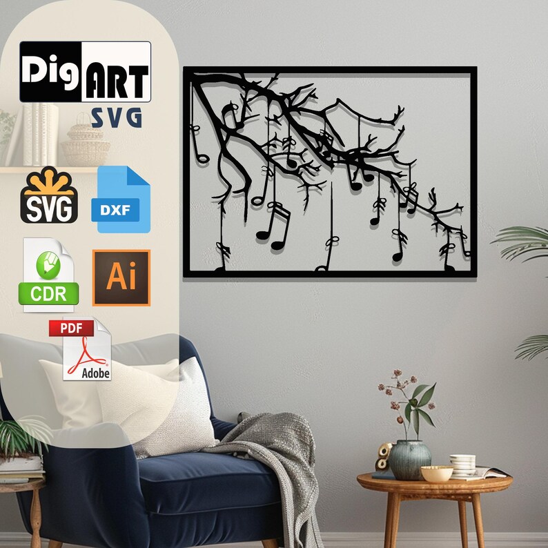 Tree Branch, Treble Clef Vector Design Digital Instant Download Laser ...