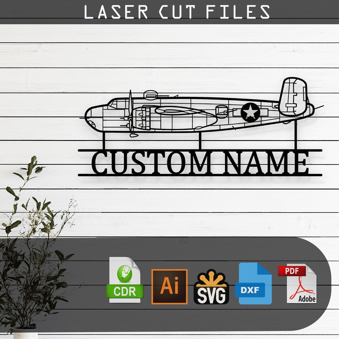 Custom B-25H Mitchell Bomber Silhouette - Svg Dxf AI Pdf CDR EPS ...