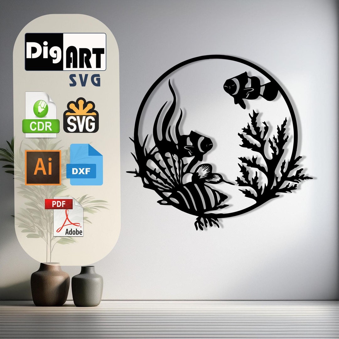 Decorative Aquarium Fish Laser Cut Vector Design – SVG, DXF, Ai, Pdf ...