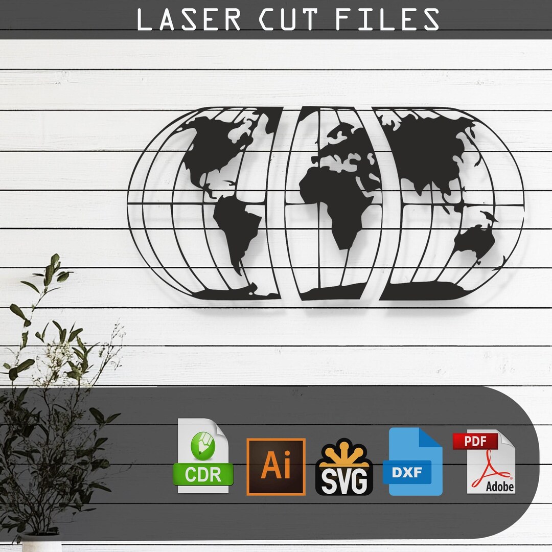 Decorative World Map Laser Cut Vector Design – SVG, DXF, Ai, Pdf Files ...