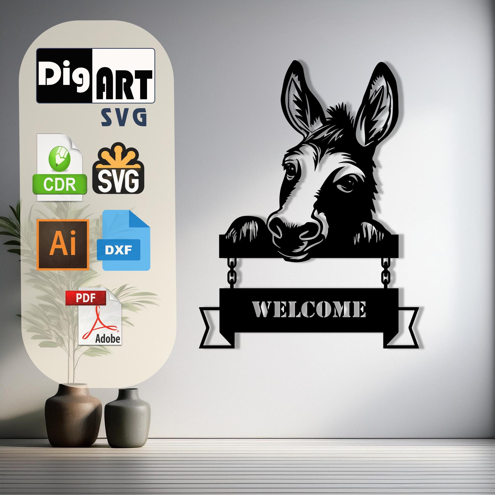 Farm Animal Donkey Welcome Sign Laser Cut Vector Design SVG, DXF, Ai ...
