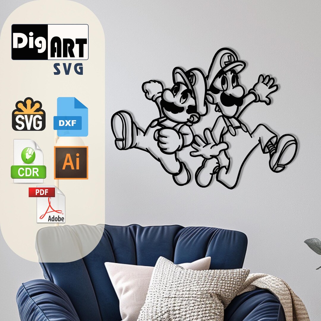 Mario Bros Super Mario and Luigi Laser Cut, Vector Files– SVG, DXF, Ai ...