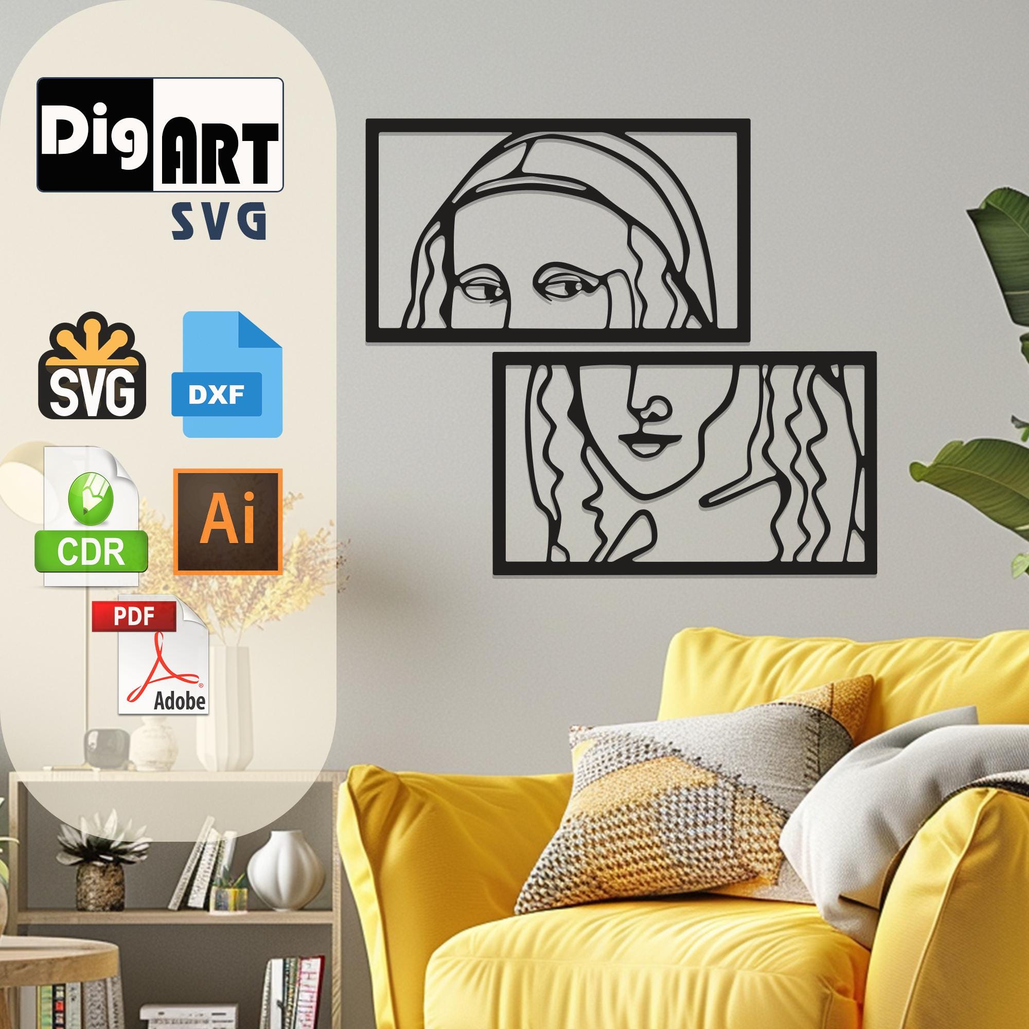 Decorative Mona Lisa Laser Cut Vector Design SVG, DXF, Ai, Pdf Files ...