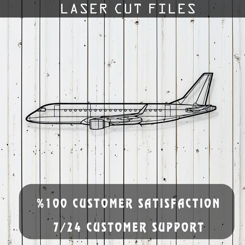 Embraer E175 Airplane Silhouette Laser Cut Vector Design SVG, DXF, Pdf ...