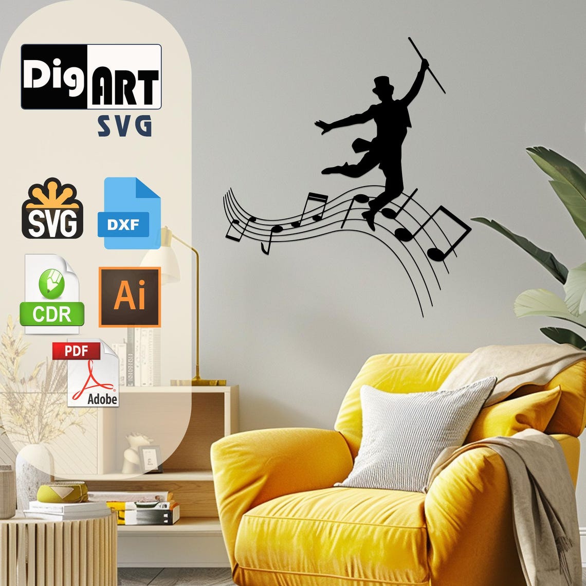 Music Laser Cut SVG/DXF File Metal Art Wall Art, Engraving Decal ...