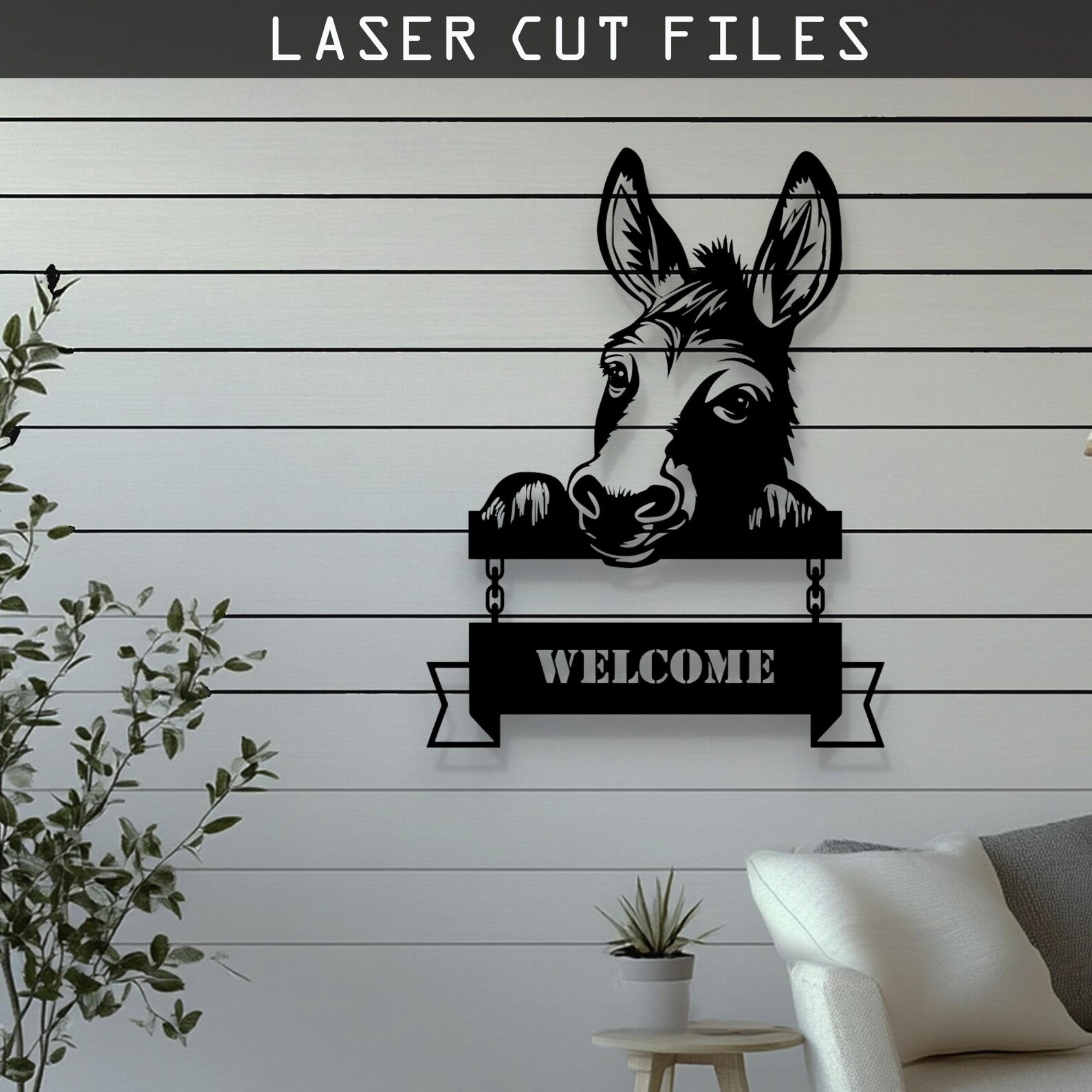 Farm Animal Donkey Welcome Sign Laser Cut Vector Design –SVG, DXF, Ai ...