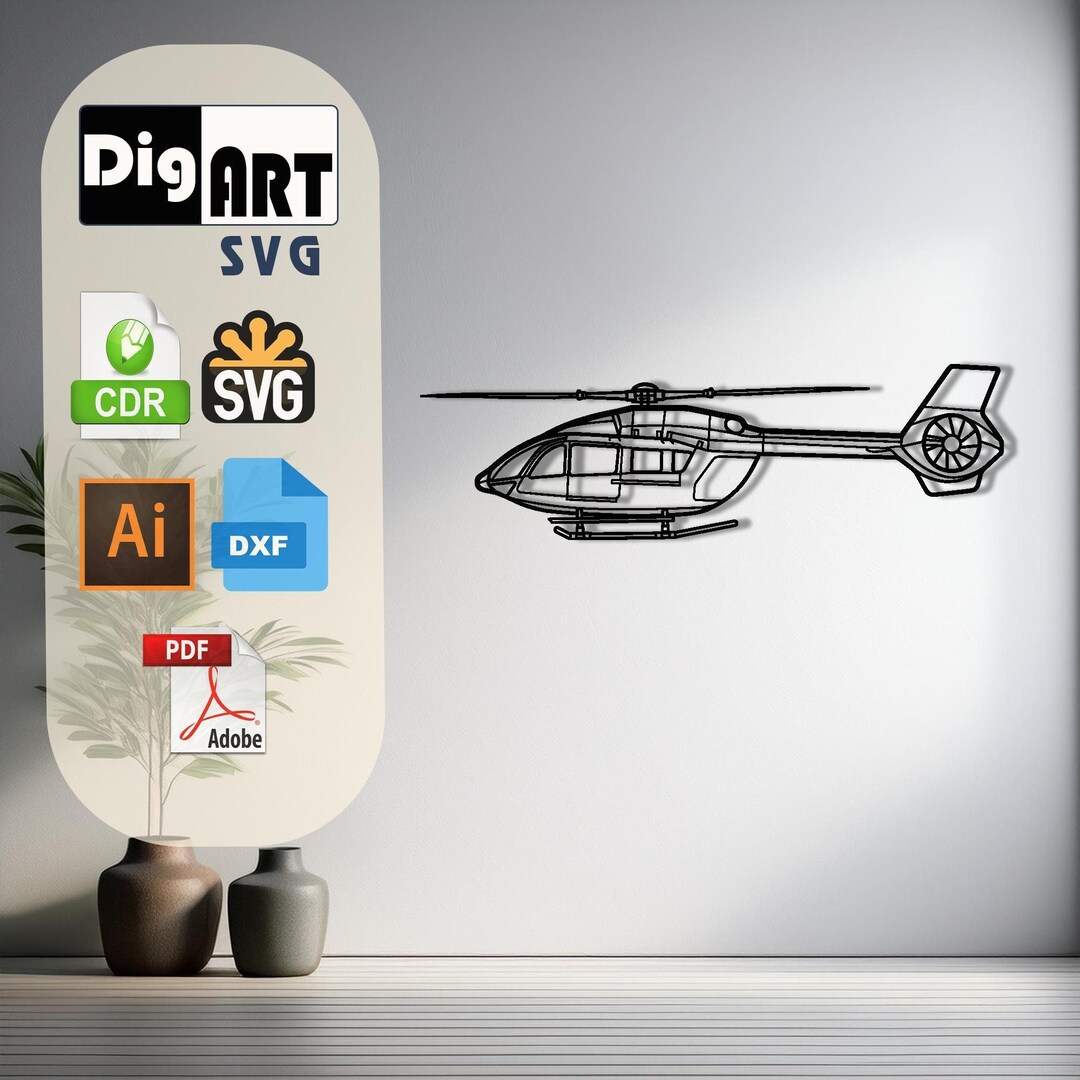 H145 Helicopter Silhouette Laser Cut Vector Design SVG, DXF, Pdf Files ...