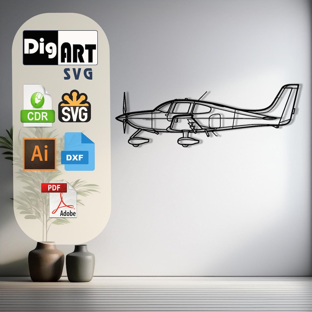 Cirrus SR22 Airplane Silhouette Laser Cut Vector Design – SVG, DXF, Ai ...