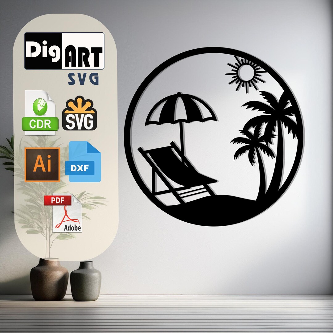 Summer Beach Laser Cut Vector Design – SVG, DXF, Ai, Pdf Files for ...