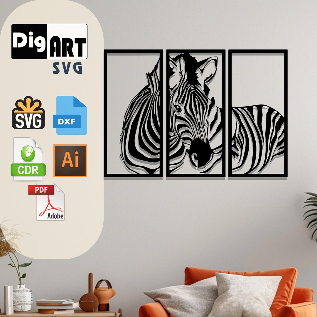 Zebra Laser Cut SVG/DXF File Metal Art Wall Art, Engraving Decal ...