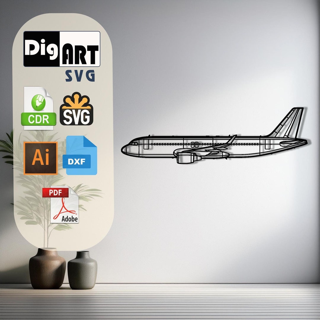 Airbus A320 Airplane Silhouette Laser Cut Vector Design SVG, DXF, Pdf ...