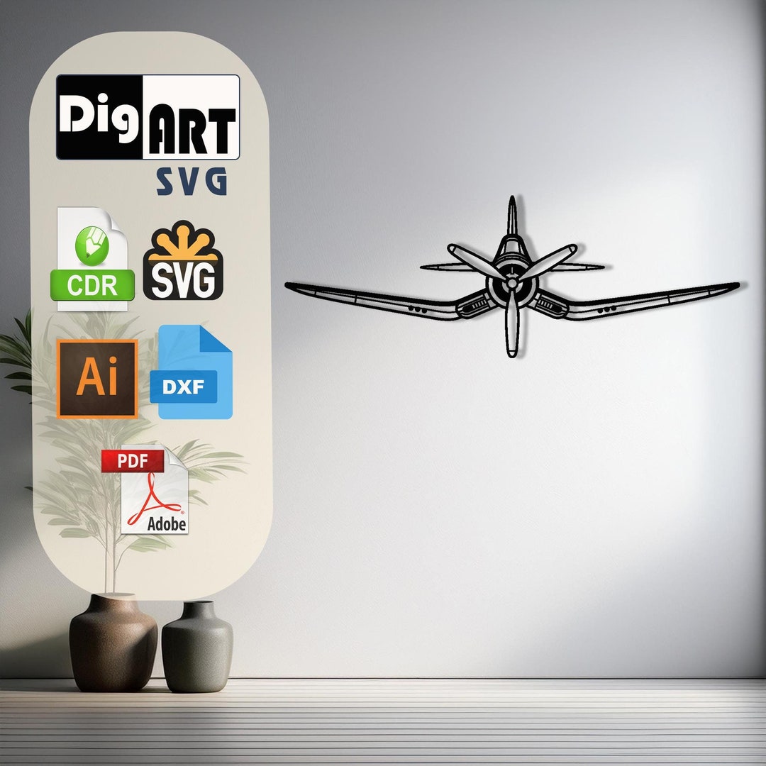 Vought F4U Corsair Airplane Silhouette Laser Cut Vector Design SVG, DXF ...