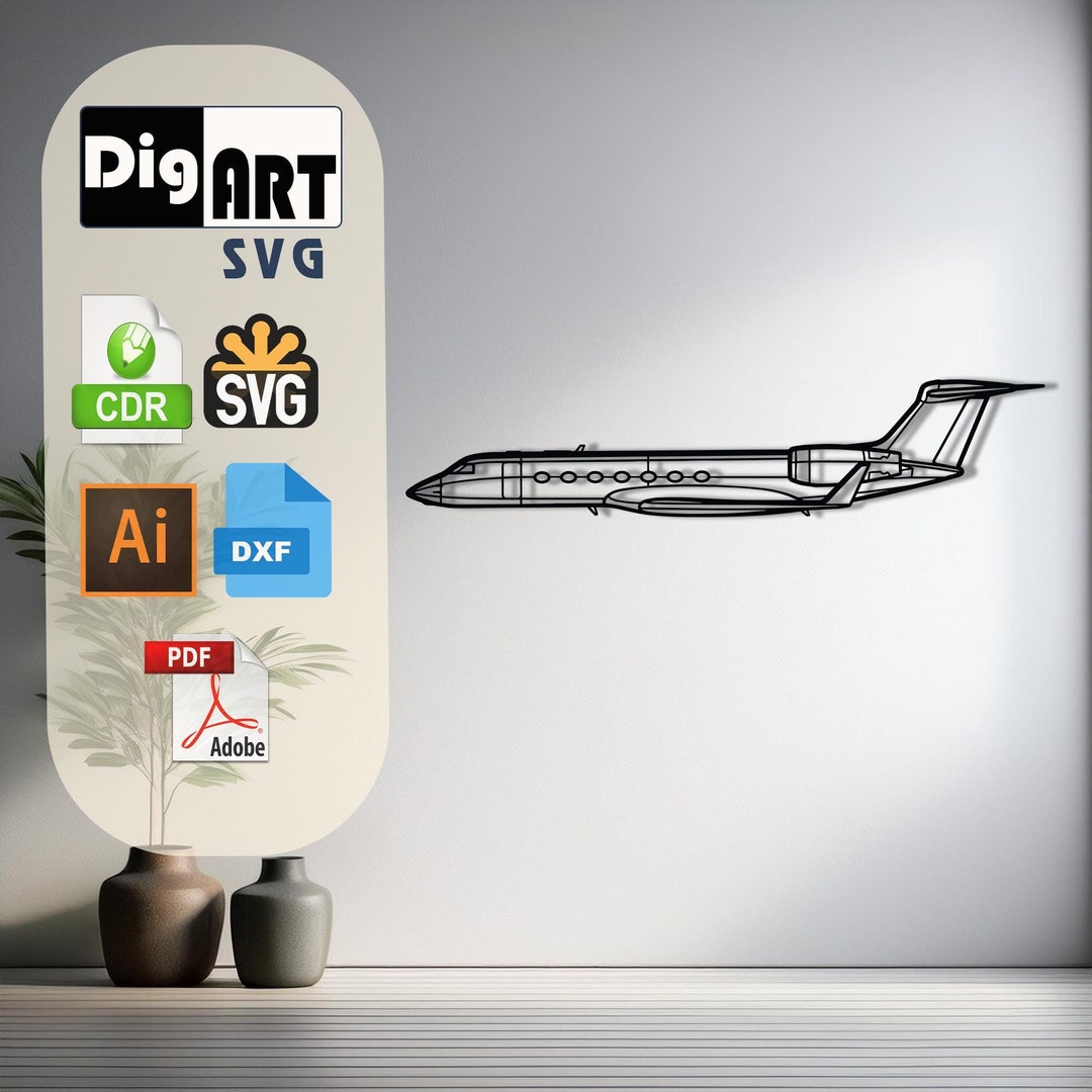 Gulfstream G550 Airplane Silhouette Laser Cut Vector Design SVG, DXF ...