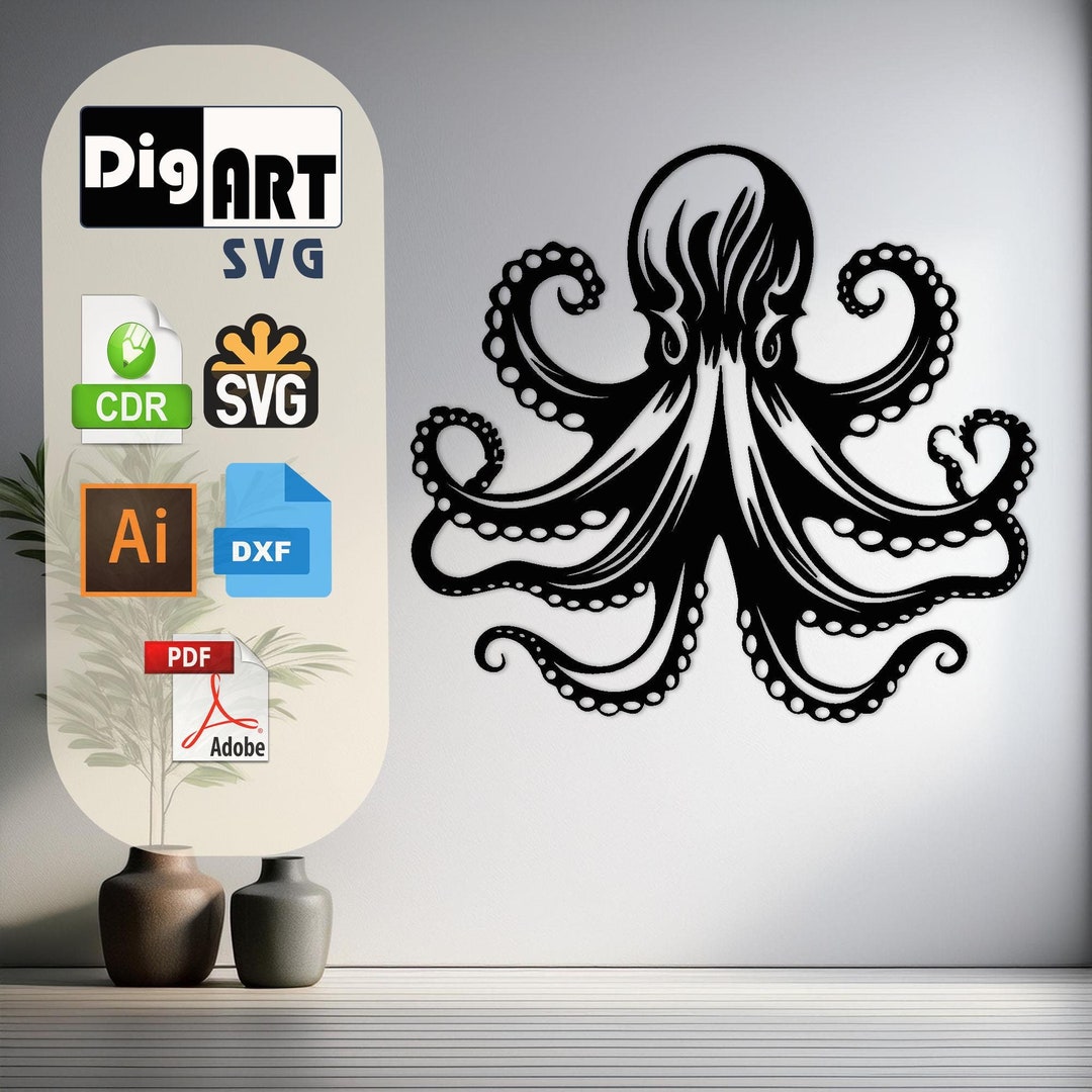 Decorative Octopus Laser Cut Vector Design – SVG, DXF, Ai, Pdf Files ...