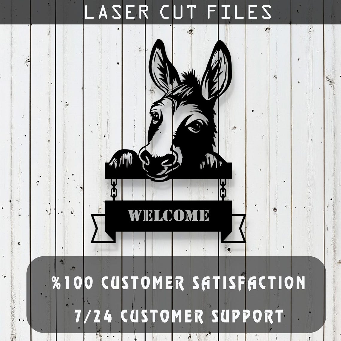 Farm Animal Donkey Welcome Sign Laser Cut Vector Design –SVG, DXF, Ai ...