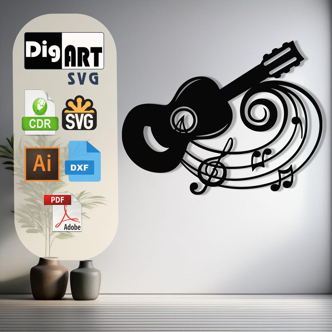 Decorative Music Notes and Guitar Laser Cut Design –SVG, DXF, Ai, Pdf ...