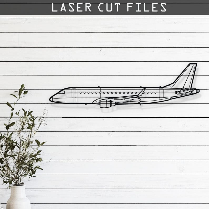 Embraer E175 Airplane Silhouette Laser Cut Vector Design SVG, DXF, Pdf ...