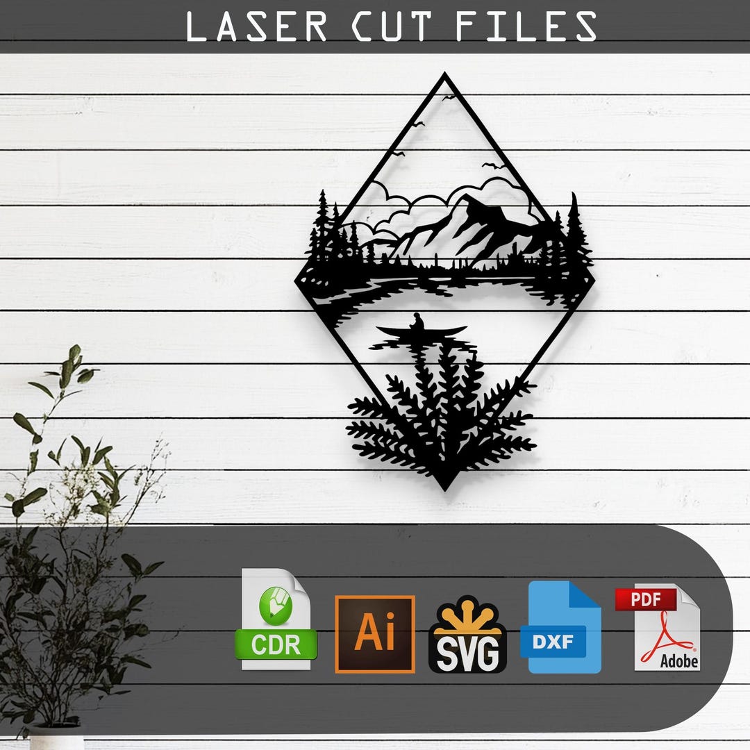 Mountain Scenery Silhouette Laser Cut, Vector Files – SVG, DXF, Ai, Pdf ...