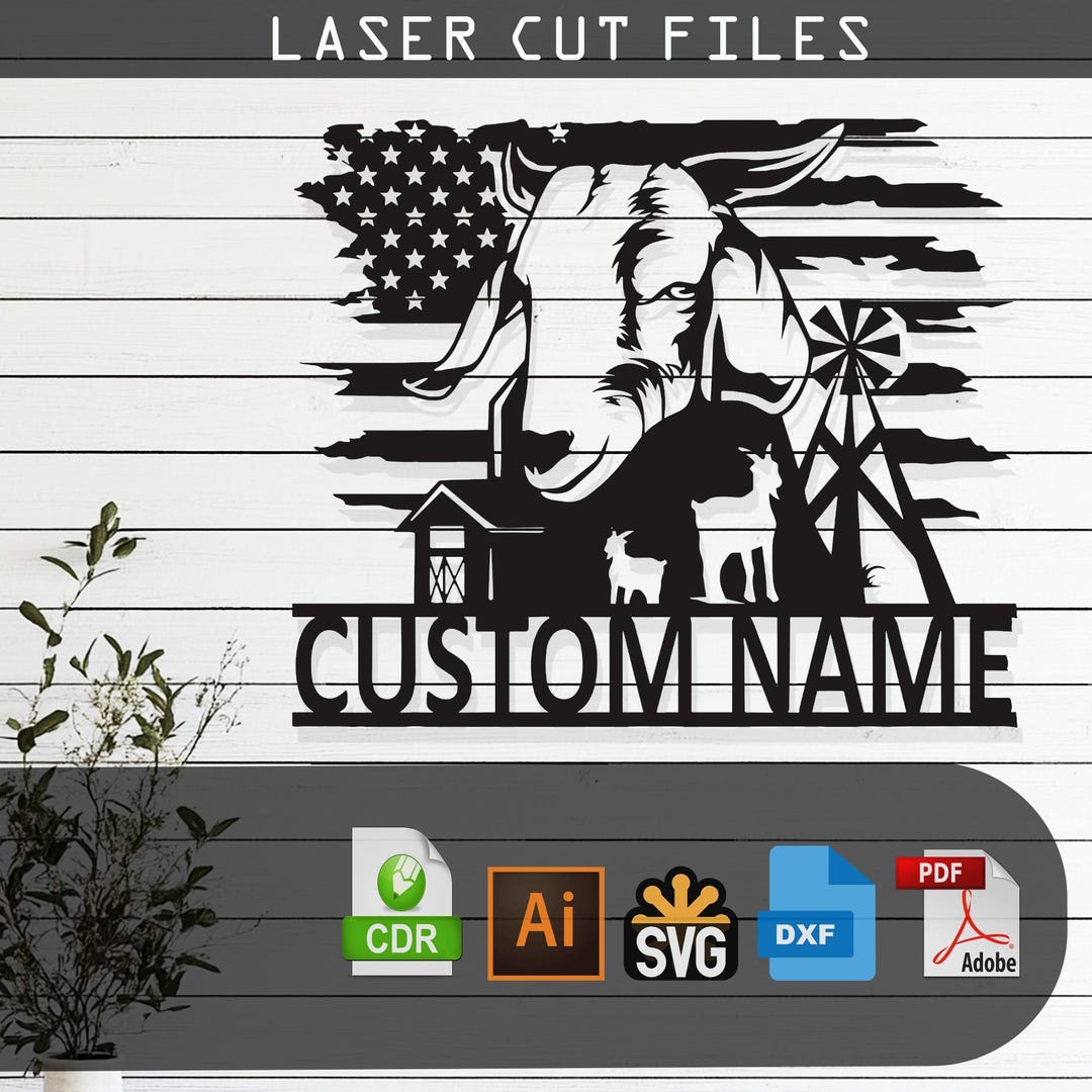 Customizable USA Flag Farm Goat Silhouette Laser Cut Vector Design ...