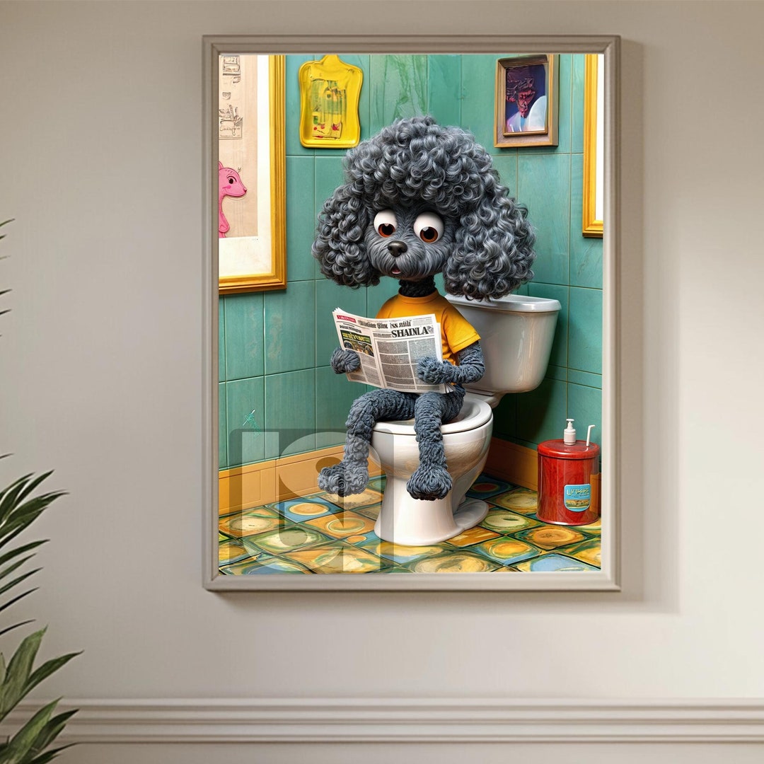 Pet Portrait of Dog, Funny Poodle Wall Art, Bathroom Decor, Dog in ...