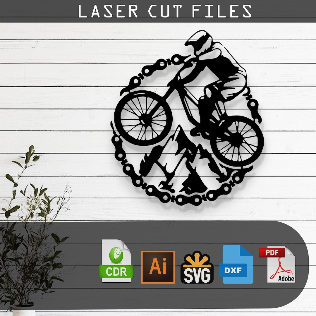 Mountain and Bicycle Laser Cut Vector Design – SVG, DXF, Ai, Pdf Files ...