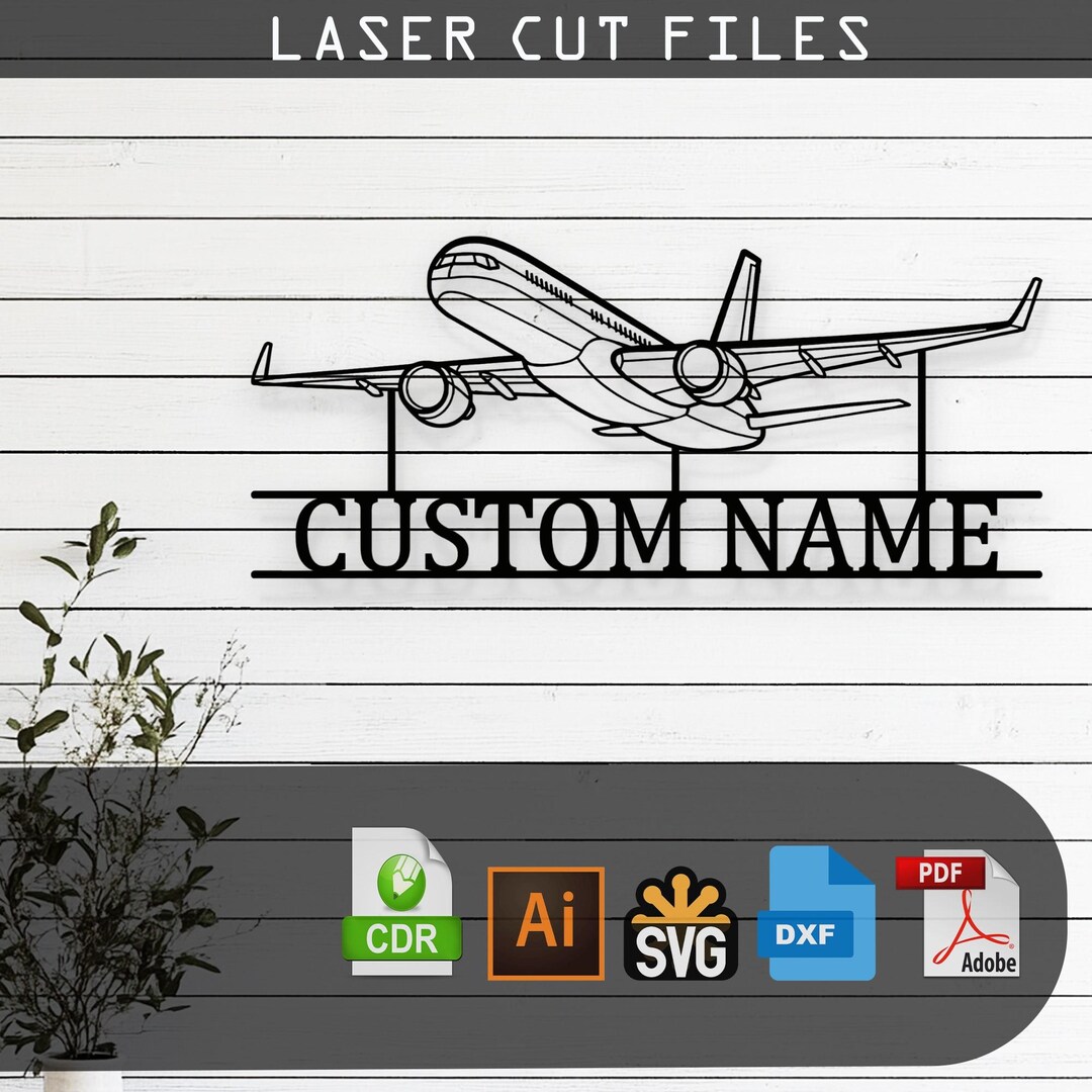 Custom 757-200 Airplane Silhouette - Svg Dxf AI Pdf CDR EPS - Laser Cut ...