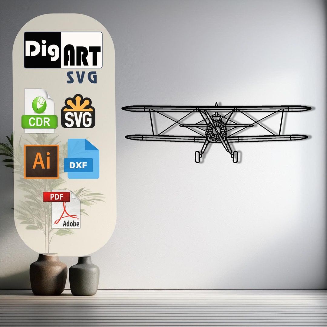 Stearman Front Airplane Silhouette Laser Cut Vector Design SVG, DXF ...