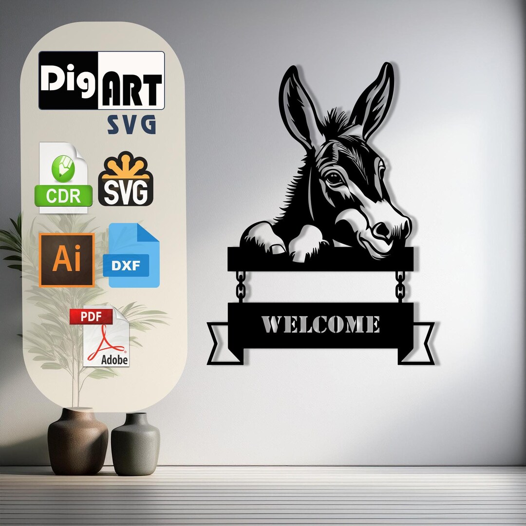 Farm Animal Donkey Welcome Sign Laser Cut Vector Design –SVG, DXF, Ai ...