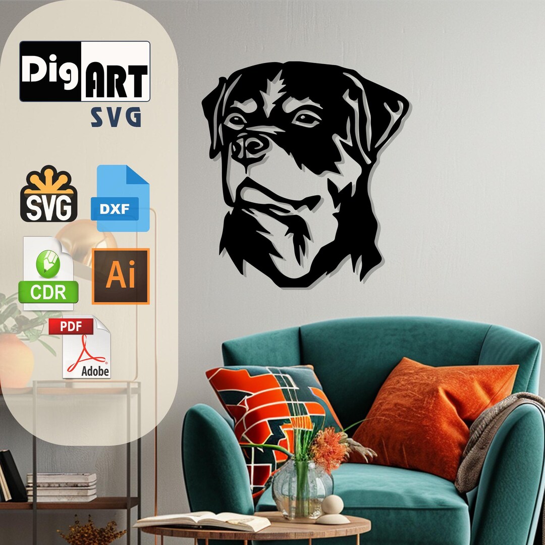 Decorative Rottweiler Silhouette Laser Cut, Vector Files SVG, DXF, Ai ...