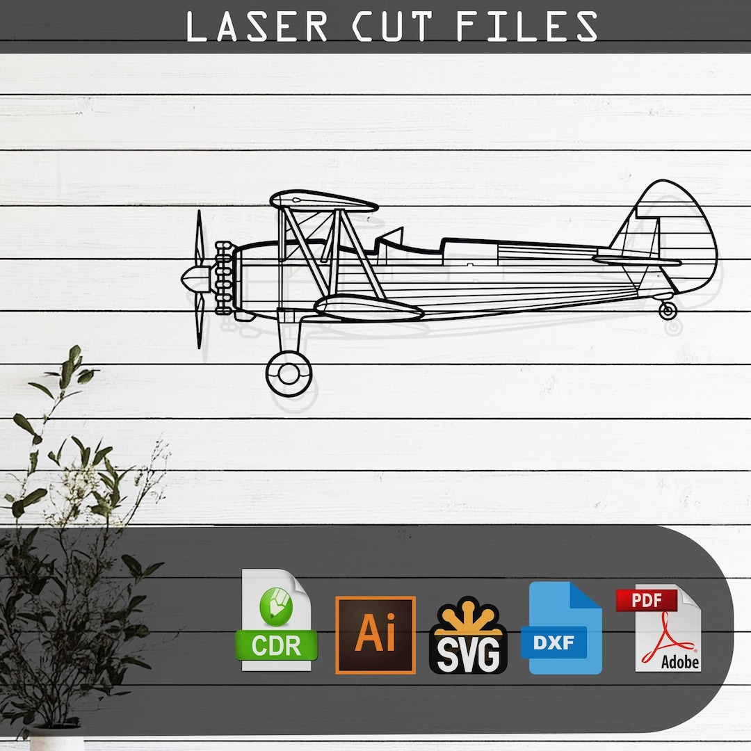 Stearman 75 Airplane Silhouette Laser Cut Vector Design – SVG, DXF, Ai ...