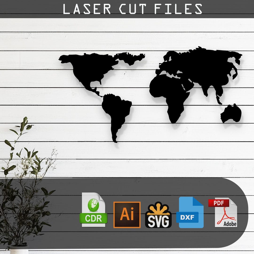 Decorative World Map Laser Cut Vector Design – SVG, DXF, Ai, Pdf Files ...