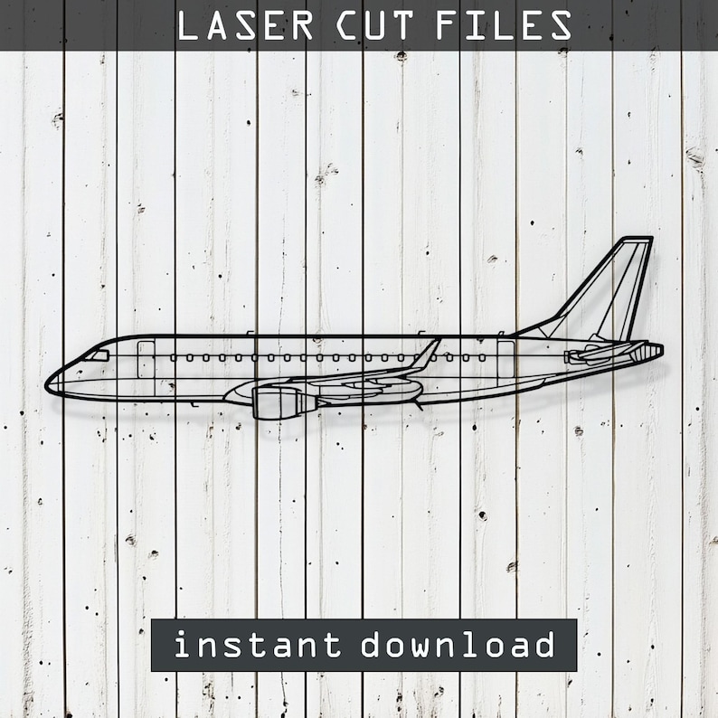 Embraer E175 Airplane Silhouette Laser Cut Vector Design SVG, DXF, Pdf ...