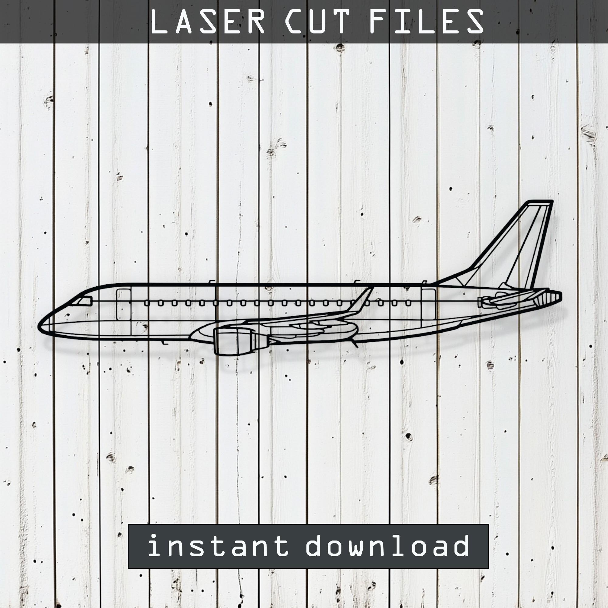 Embraer E175 Airplane Silhouette Laser Cut Vector Design SVG, DXF, Pdf ...