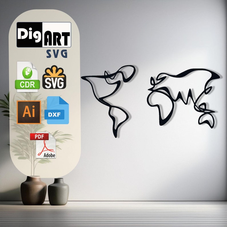 Decorative World Map Laser Cut Vector Design SVG, DXF, Ai, Pdf Files Glowforge, Cricut, CNC ...