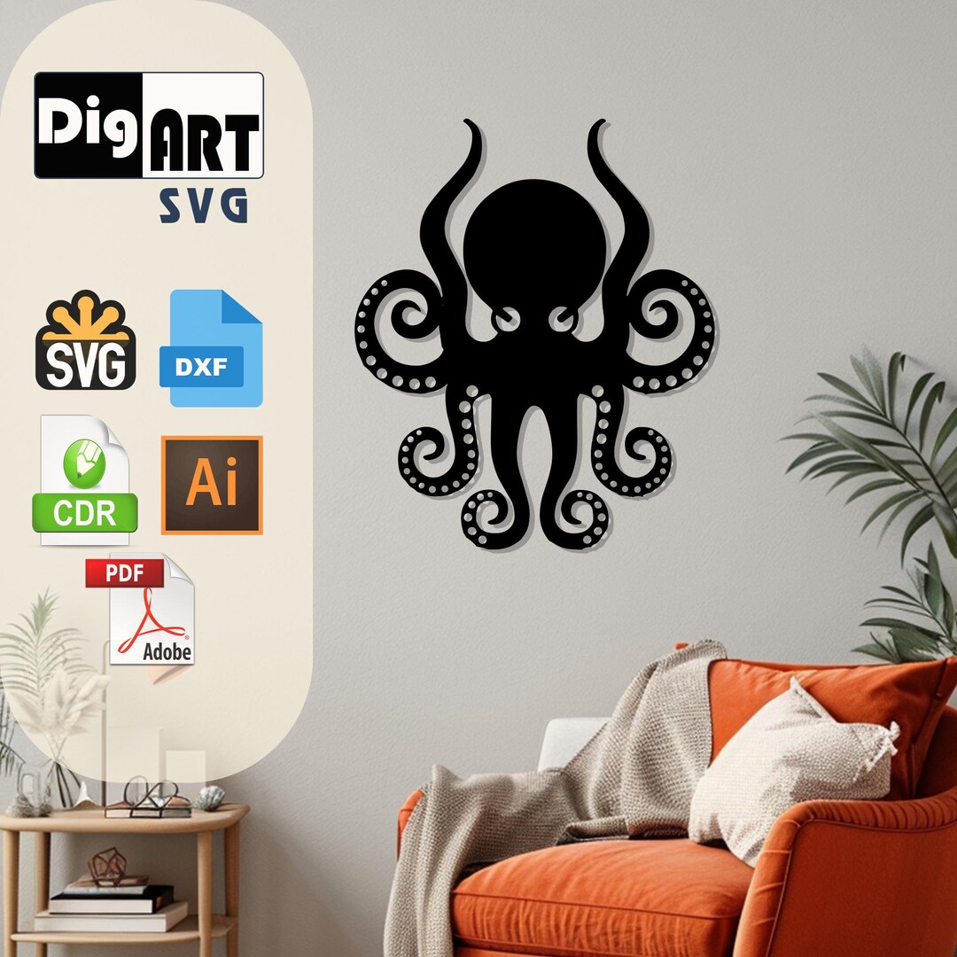 Decorative Octopus Laser Cut Vector Design – SVG, DXF, Ai, Pdf Files ...