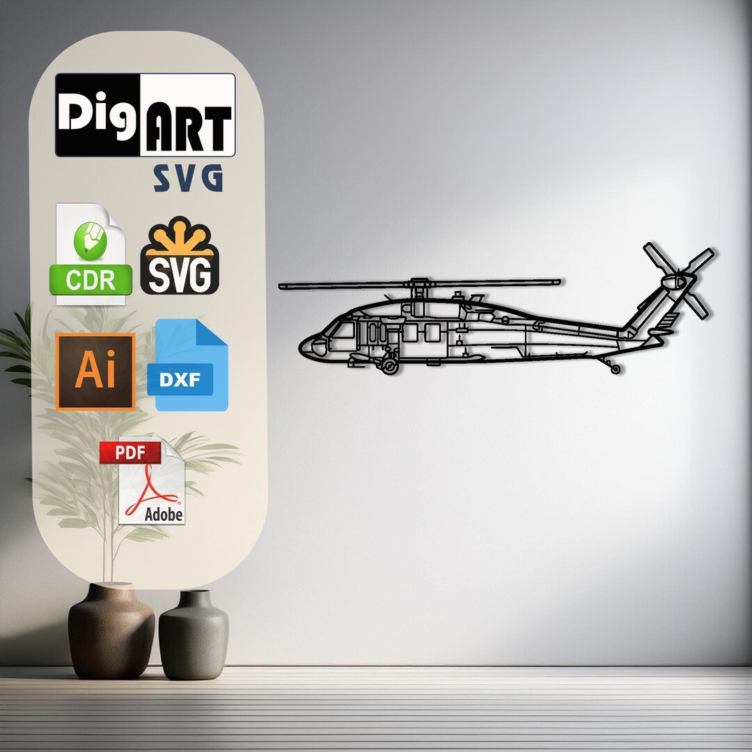 UH-60 Black Hawk Silhouette Laser Cut Vector Design –SVG, DXF, Pdf ...
