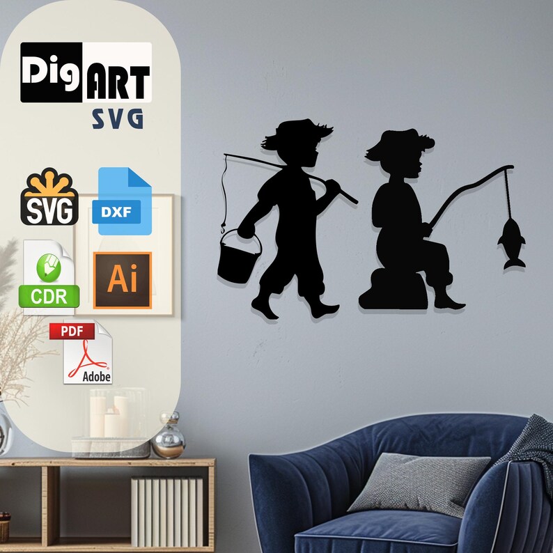 Fishing Rod Laser Cut SVG/DXF File Metal Art Wall Art, Engraving Decal ...