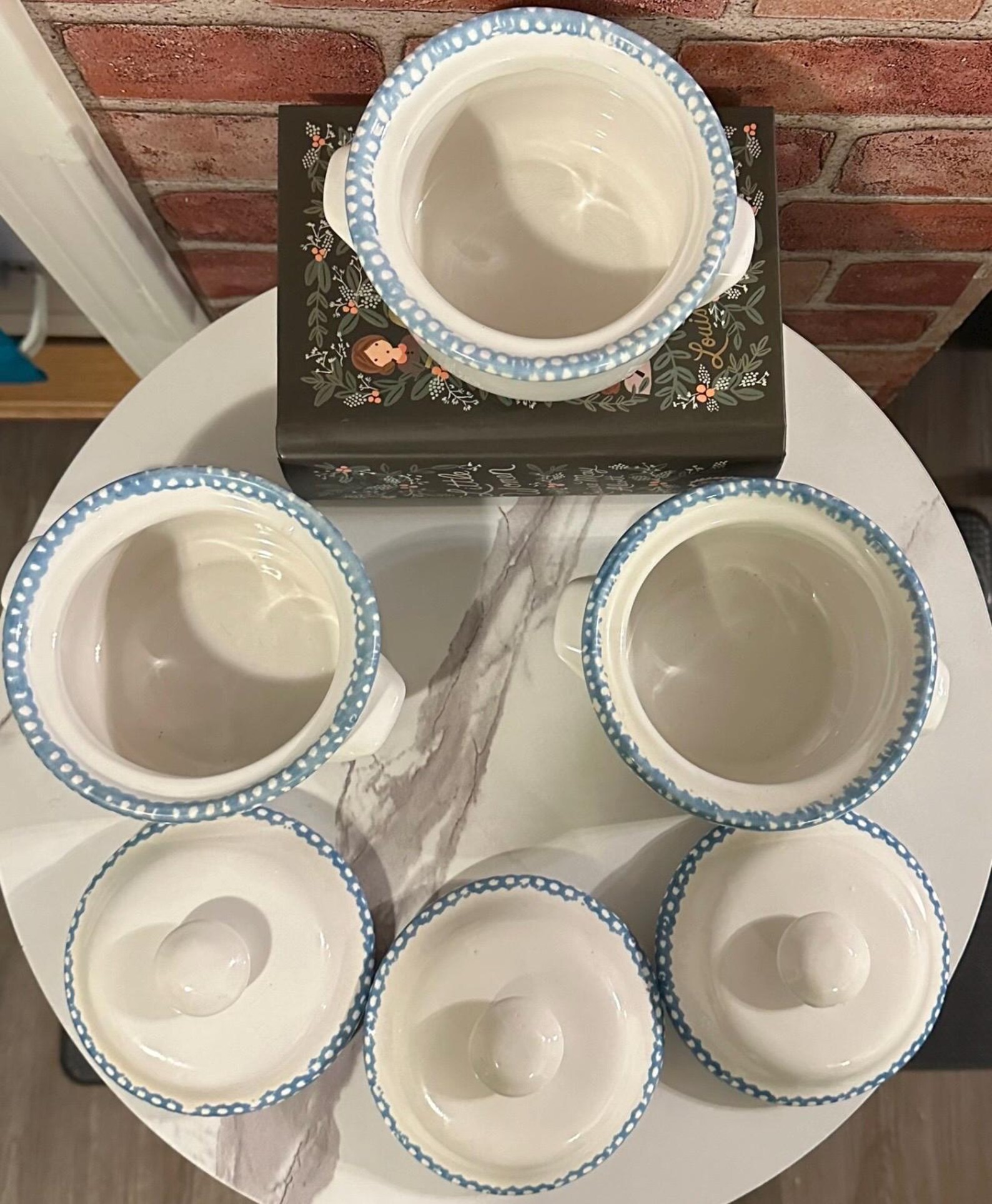 Vintage Corelle Stoneware Blue Heart Design Covered Soup Crock, Set of ...