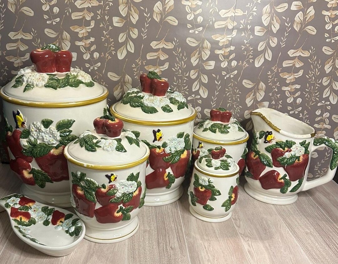 Vintage 1970s Apple Canister Set Farmhouse Kitchen Decor. - Etsy