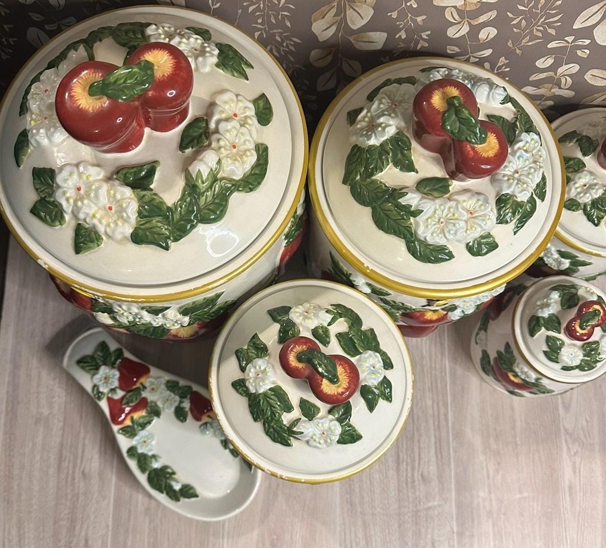 Vintage 1970s Apple Canister Set Farmhouse Kitchen Decor. - Etsy