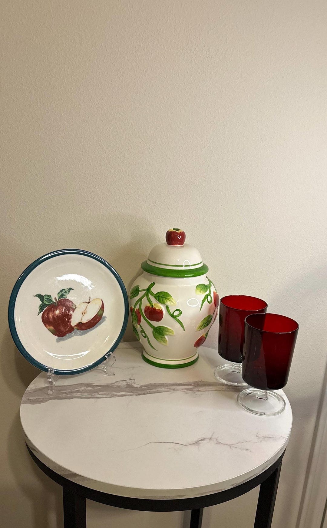 Vintage Apple Themed Kitchen Canister/cookie Jar, 2 Red Glasses, Alco ...