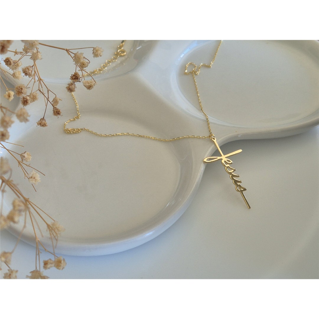 14k Gold Jesus Signature Necklace, Golden Christmas Gift, Gift for Her ...