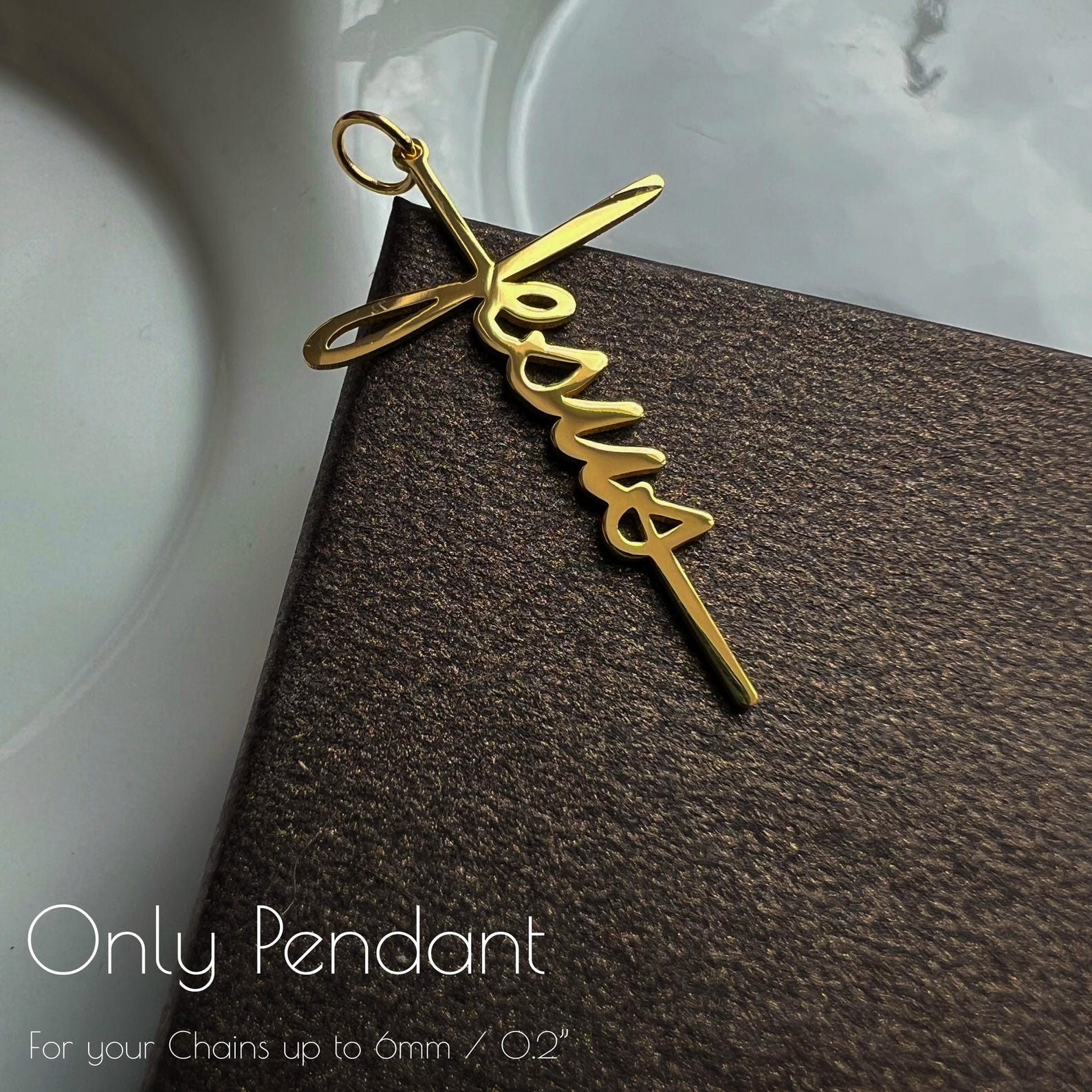 14k Gold Jesus Name Necklace - Cross Pendant, Christian Jewelry, Solid ...