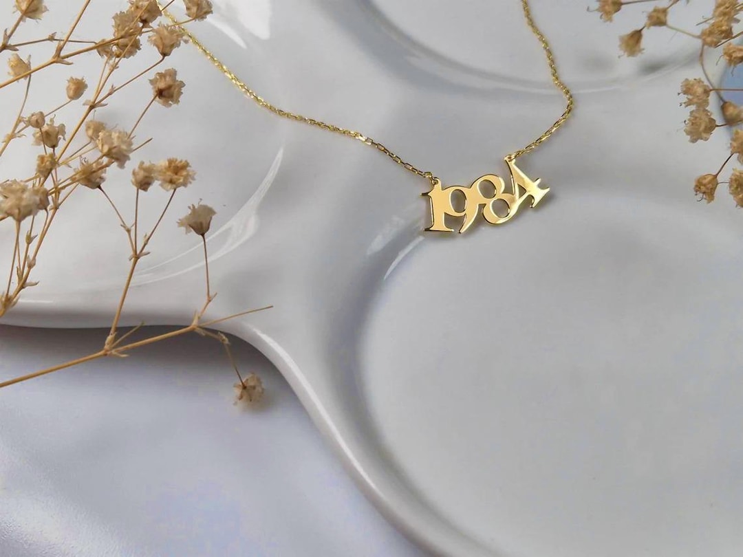 14K Solid Gold Birth Year Necklace Personalized Date Necklace Wedding ...
