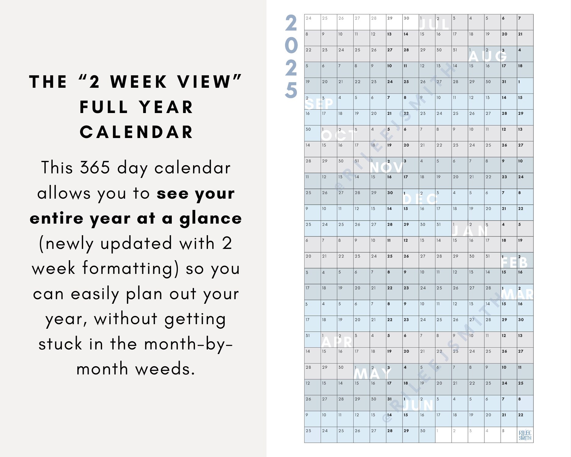 2025 Full Year Calendar 2 Week View Year Planner, Digital Download ...