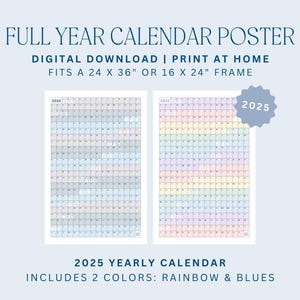 2025 Full Year Calendar | Poster Calendar, Year Planner, Digital ...